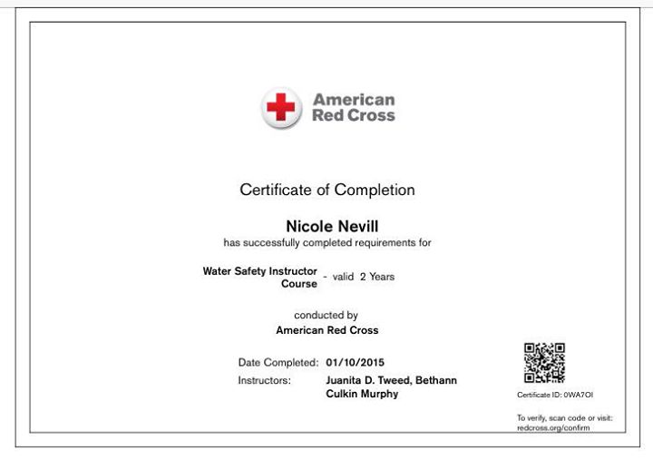 Red Cross Certified Water Safety Instructor Nicole s Swim